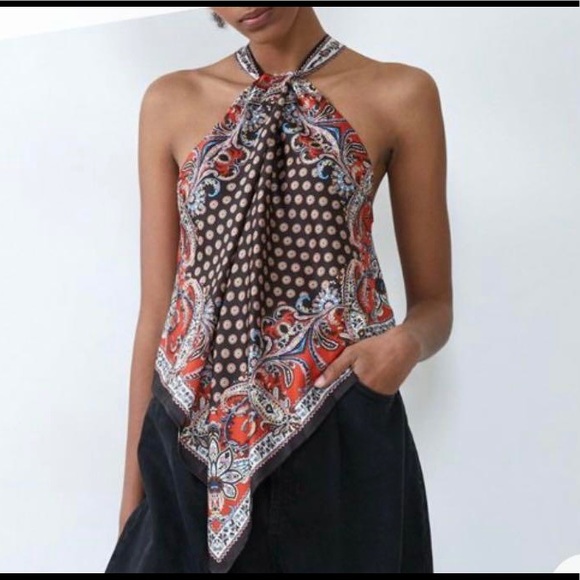 Zara | Tops | Zara Woman Collection Silk Scarf Halter Top M | Poshmark